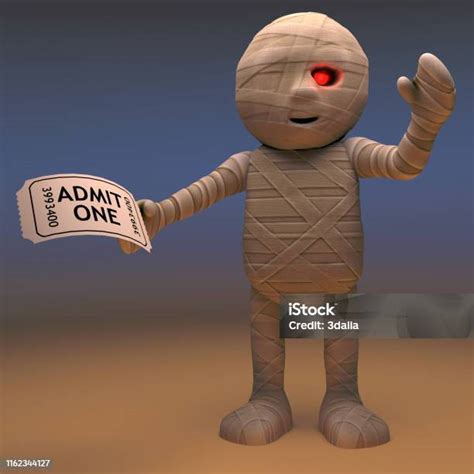 친절한 이집트 미라 괴물은 티켓 3d 일러스트와 함께 쇼에 가고있다 0명에 대한 스톡 사진 및 기타 이미지 0명 건강관리와 의술 기이함 Istock