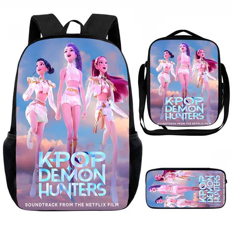 3pcs Kpop Demon Hunters Backpack Set Lunch Bags Pencil Case Laptop Bac