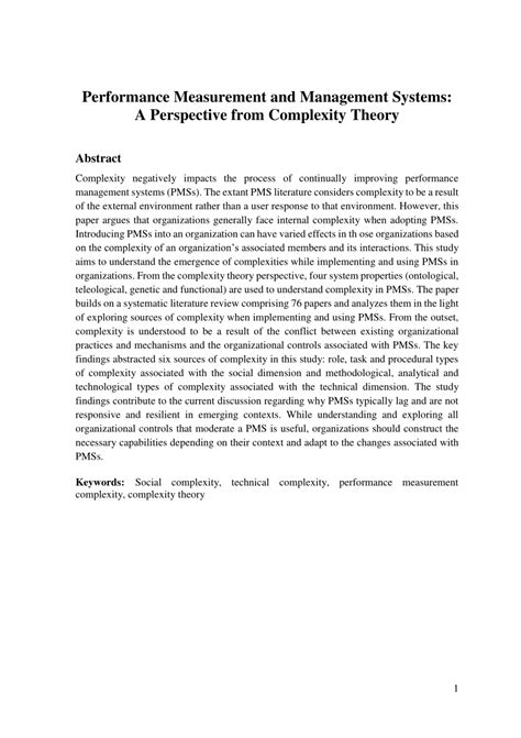 Pdf Performance Measurement And Management Systems A Perspective From Complexity Theory