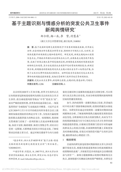 Pdf 基于主题识别与情感分析的突发公共卫生事件新闻舆情研究 Research On News In Public Emergency Events Based On Topic