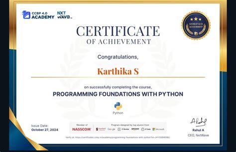 Thrilled To Complete Programming Foundations With Python At Nxtwave
