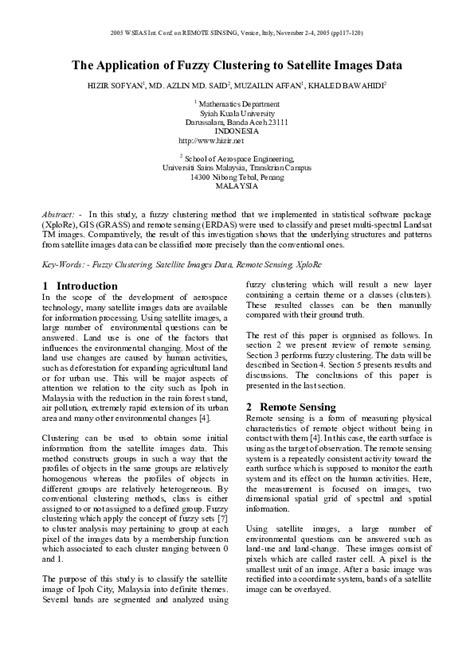 pdf the application of fuzzy clustering to satellite images data