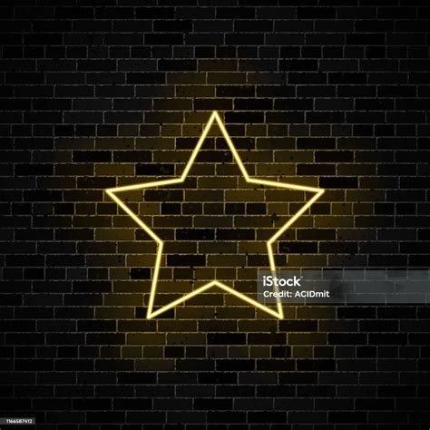 어두운 벽돌 벽 배경에 스타 네온 기호입니다 인사말 카드 포스터 초대장 브로셔에 대한 벡터 일러스트레이션 Eps10 개념에 대한 스톡 벡터 아트 및 기타 이미지 Istock