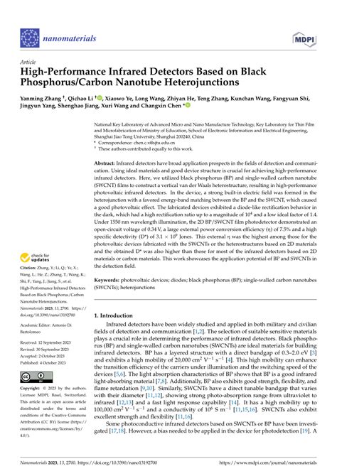 Pdf High Performance Infrared Detectors Based On Black Phosphorus