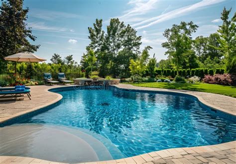 Summer Backyard Pool With Lounge Chairs Stock Illustration Illustration Of Getaway Landscape