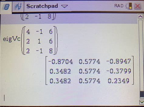 Eigenvector Function Displaying Incorrect Eigenvectors Rnspire