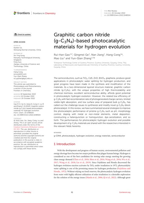 Pdf Graphitic Carbon Nitride G C3n4 Based Photocatalytic Materials For Hydrogen Evolution