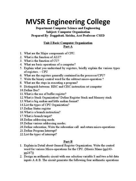 Computer Organization - University Questions | PDF | Input/Output ...