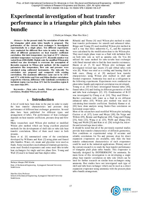Pdf Experimental Investigation Of Heat Transfer Performance In A Triangular Pitch Plain Tubes