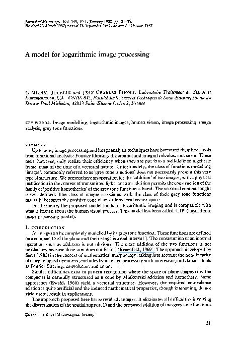 pdf a model for logarithmic image processing
