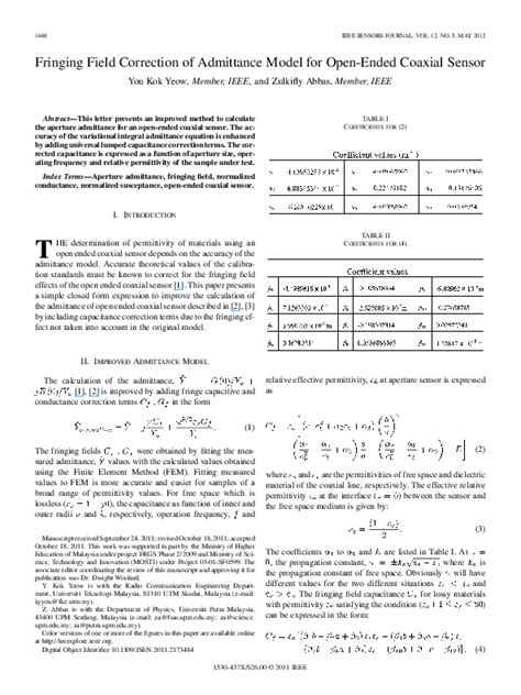 Pdf Fringing Field Correction Of Admittance Model For Open Ended