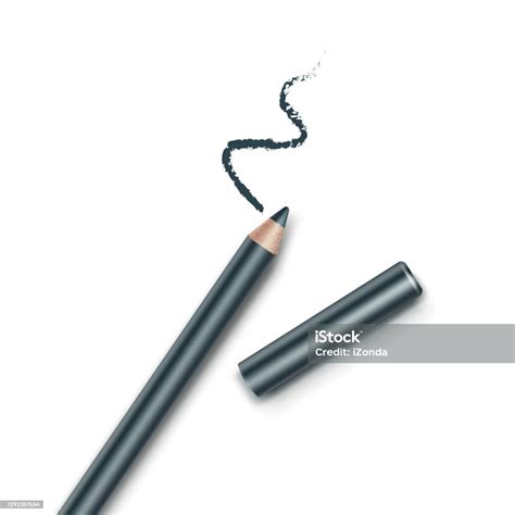 화이트 백그라운드에서 분리된 샘플 스트로크를 가진 벡터 그레이 코스메틱 메이크업 아이라이너 펜슬 눈 신체 부분에 대한 스톡 벡터 아트 및 기타 이미지 Istock