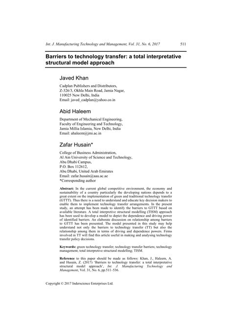 Pdf Barriers To Technology Transfer A Total Interpretative