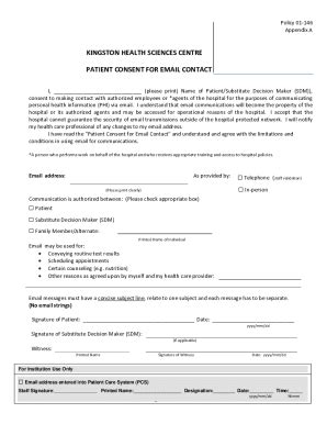 Fillable Online Obgyn Queensu KINGSTON HEALTH SCIENCES CENTRE PATIENT CONSENT FOR EMAIL CONTACT