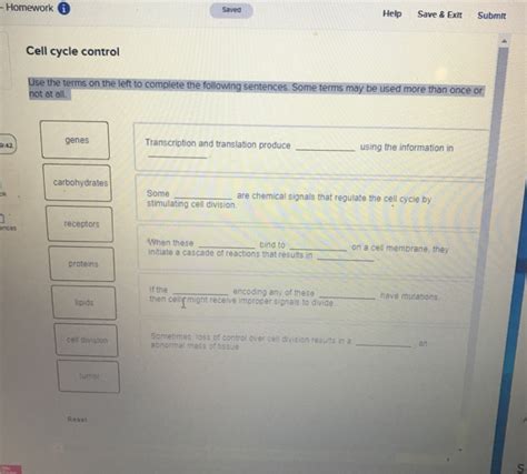 Solved Homework Saved Help Save And Exit Submit Cell Cycle