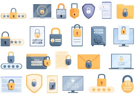 Premium Vector Password Protection Icons Set Cartoon Set Of Password