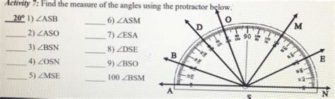 Solved Activity 7 Find The Measure Of The Angles Using The Protractor Below 20° 1 ∠ Asb 6 ∠