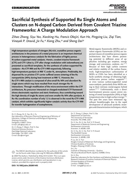 Pdf Sacrificial Synthesis Of Supported Ru Single Atoms And Clusters
