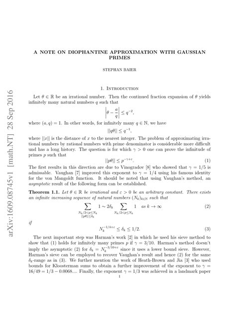 PDF A Note On Diophantine Approximation With Gaussian Primes