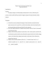 Physics II Lab Docx Physics II Lab DC Circuits And Ohm S Law Experiment Done On