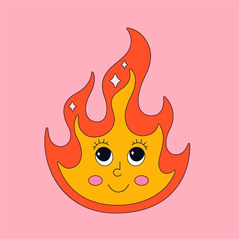 Cute Flame Character In Retro Style With Eyes 5907859 Vector Art At Vecteezy