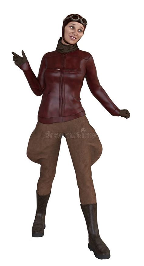 3d Woman Retro Aviator In Red Jacket Stock Illustration Illustration