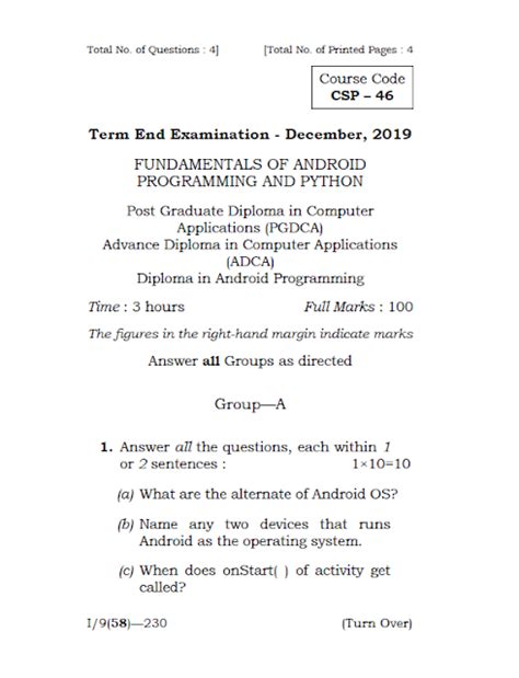 OSPU CSP Fundamentals Of Android Programming And Python Dec Question Paper University