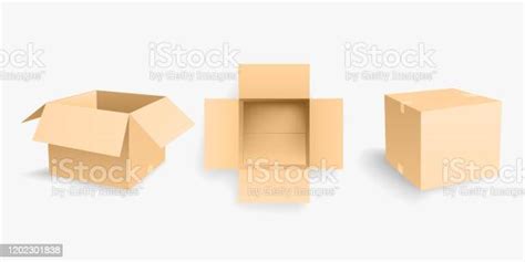 흰색 배경에 격리 된 세 개의 노란색 열린 골판지 상자 모형 벡터 그림 0명에 대한 스톡 벡터 아트 및 기타 이미지 0명 3차원 형태 공란 Istock