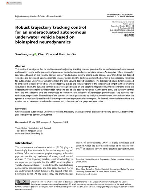 Pdf Robust Trajectory Tracking Control For An Underactuated Autonomous Underwater Vehicle