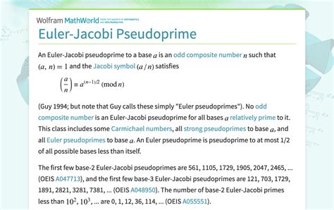 Euler Jacobi Pseudoprime From Wolfram Mathworld