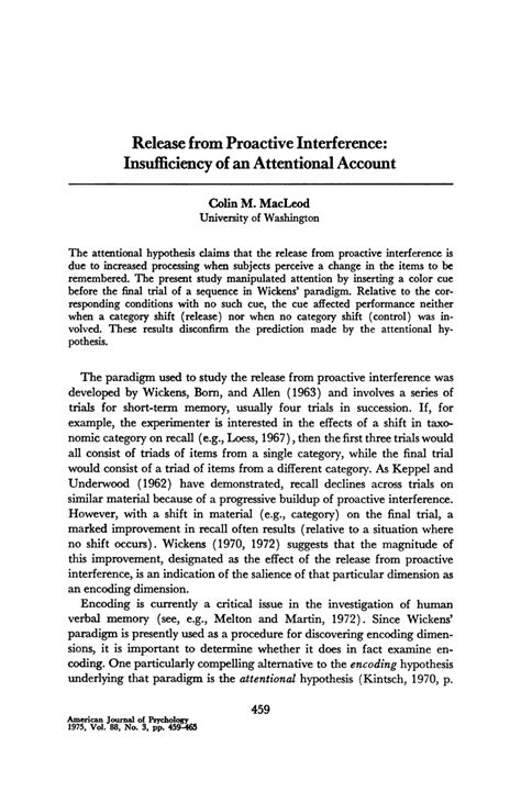 PDF Release From Proactive Interference Insufficiency Of An Attentional Account