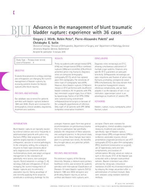 Pdf Advances In The Management Of Blunt Traumatic Bladder Rupture