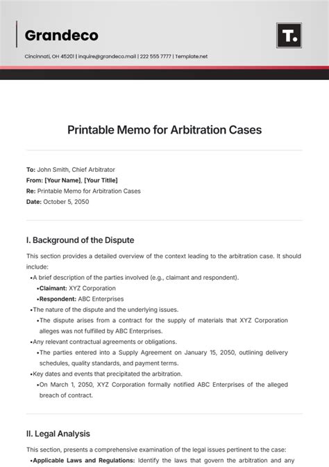 Free Printable Memo For Arbitration Cases Template To Edit Online