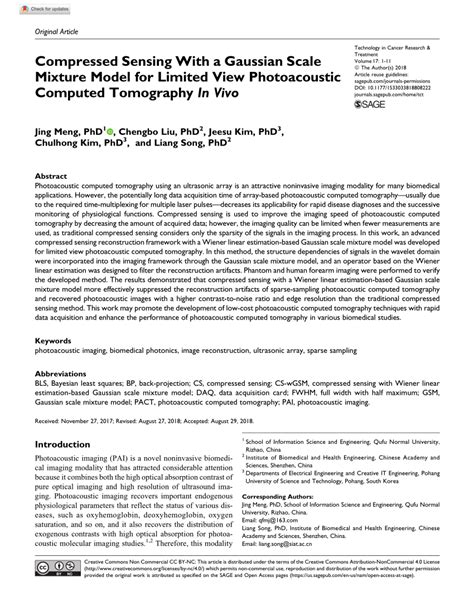 Pdf Compressed Sensing With A Gaussian Scale Mixture Model For Limited View Photoacoustic