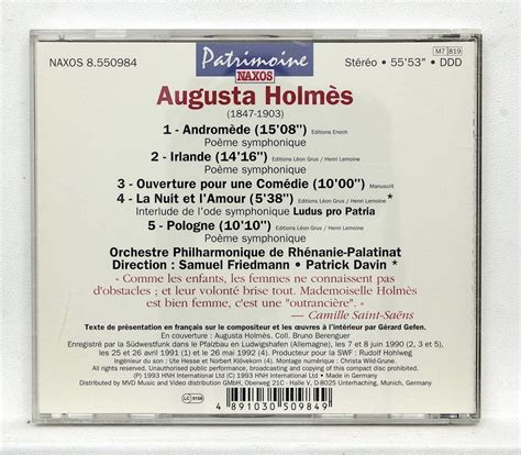 Samuel Friedmann Patrick Davin ⸺ Augusta Holmes Adromede ⸺ Naxos Cd Nm Ebay