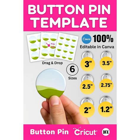 6 Button Pin Template Bundle Canva Button Pin Template Button Pin Svg Pin Button Sublimation
