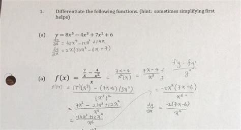solved 1 differentiate the following functions hint