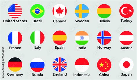 national flags icons vector collection main flag languages set uk