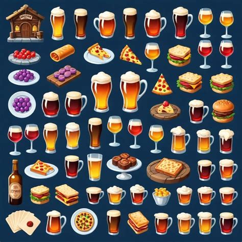 피자 피자 맥주 등 다양한 음료의 다양한 이미지의 콜라지 프리미엄 Ai 생성 벡터