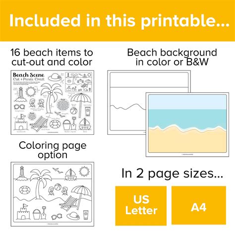 Beach Scene Cut And Paste Craft Seaside Coloring Page Activity Summer
