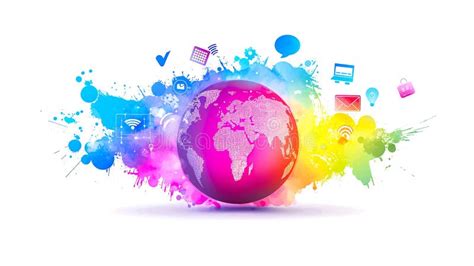 An Abstract Globe Encircled By Flowing Binary Code And Business Icons In Vibrant Colors