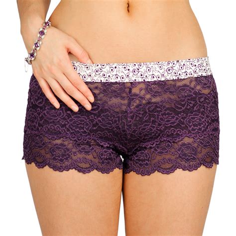 Plum Lace Boxers For Women With Scroll Waistband Foxers