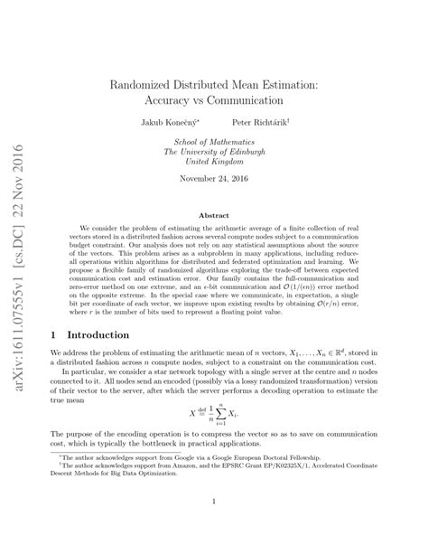 Pdf Randomized Distributed Mean Estimation Accuracy Vs Communication