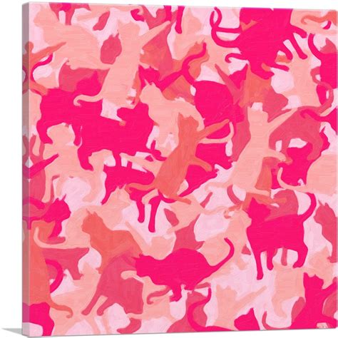 Artcanvas Light Pink Camo Camouflage Cat Kitten Pattern Canvas Art