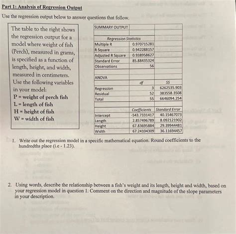 Solved Part 1 Analvsis Of Regression Output Use The