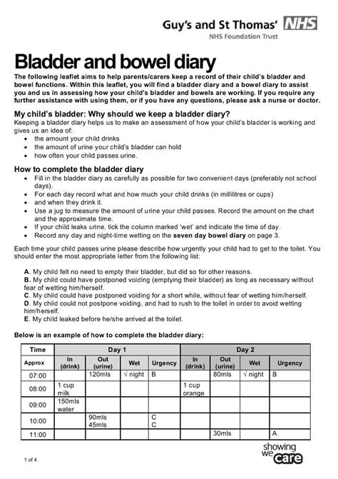 Bladder And Bowel Diary Guys And St Thomas Diverticolite