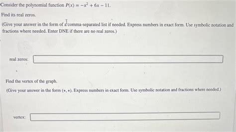 solved consider the polynomial function p x −x2 6x−11 find