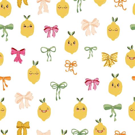 Cute Lemon And Bow Pattern Design 67591259 Vector Art At Vecteezy