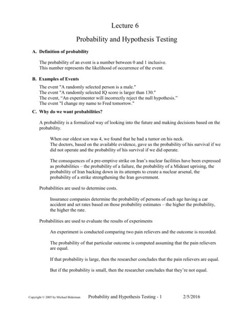Topic 6 Probability And Hypothesis Testing