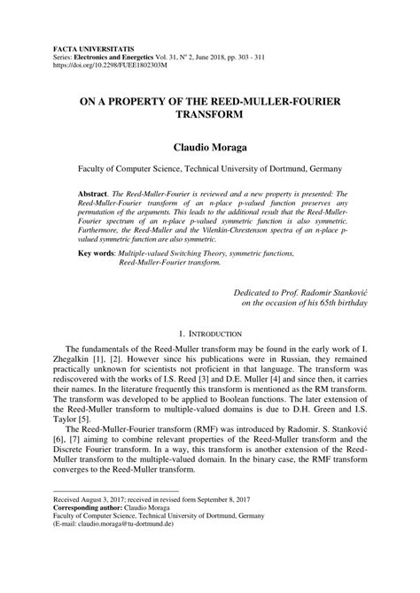 Pdf On A Property Of The Reed Muller Fourier Transform
